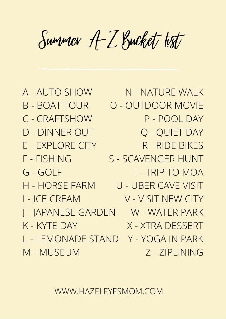 SUMMER A-Z BUCKET LIST 2021 - life thru my hazel eyes